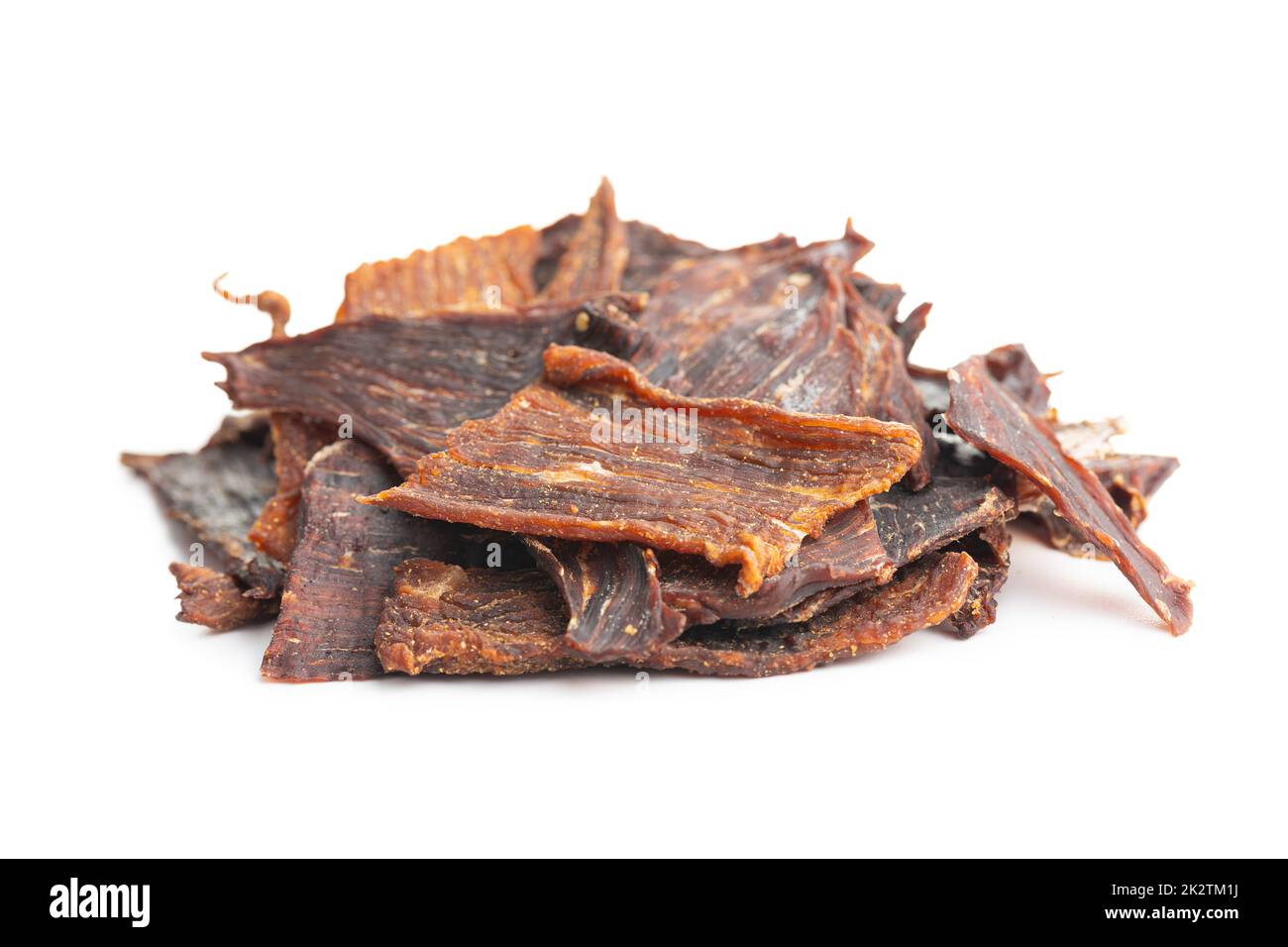 Beef jerky meat. Dried sliced meat isolated on white background Stock ...