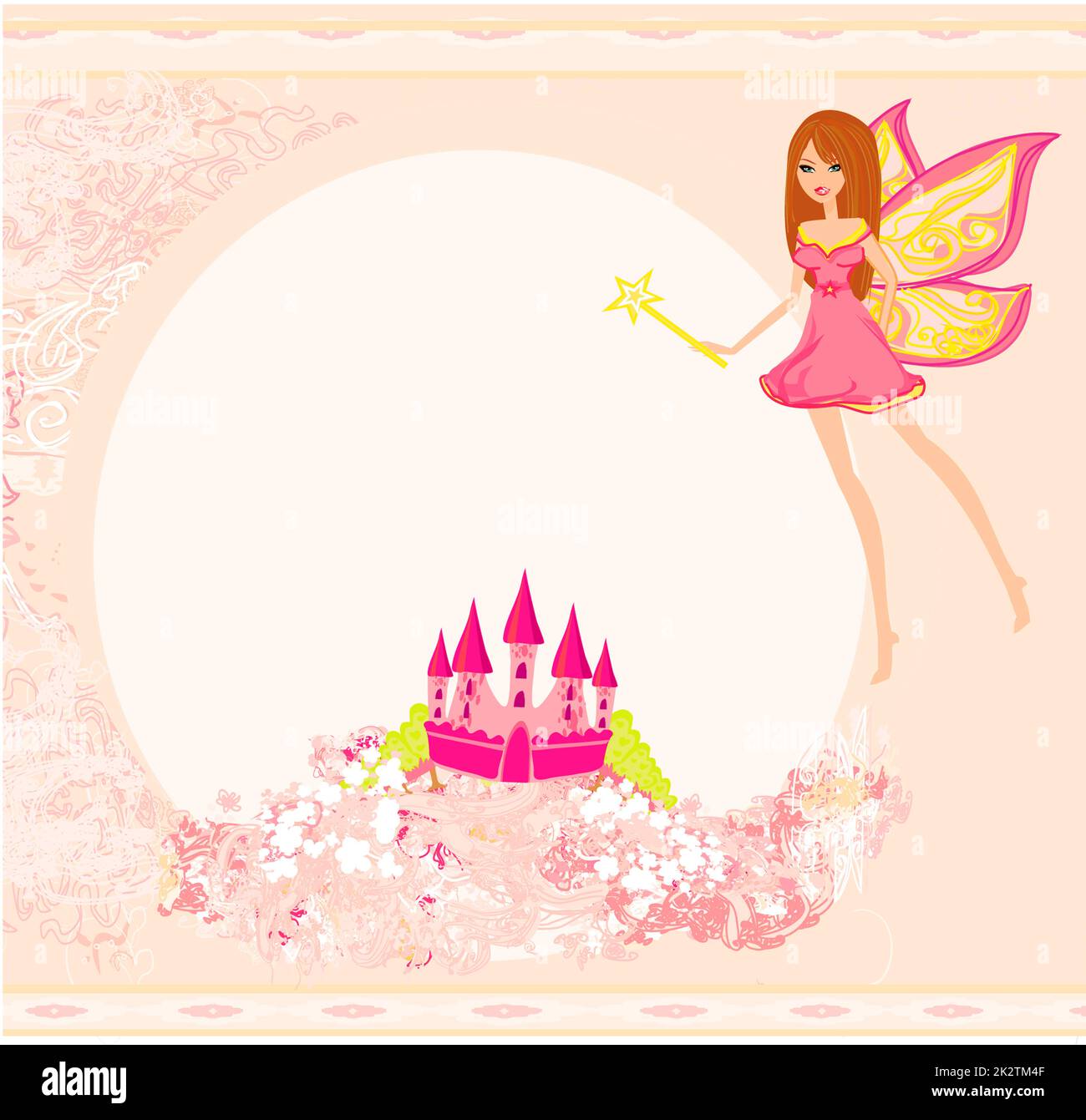 fairy with magic wand flying above castle Stock Photo - Alamy