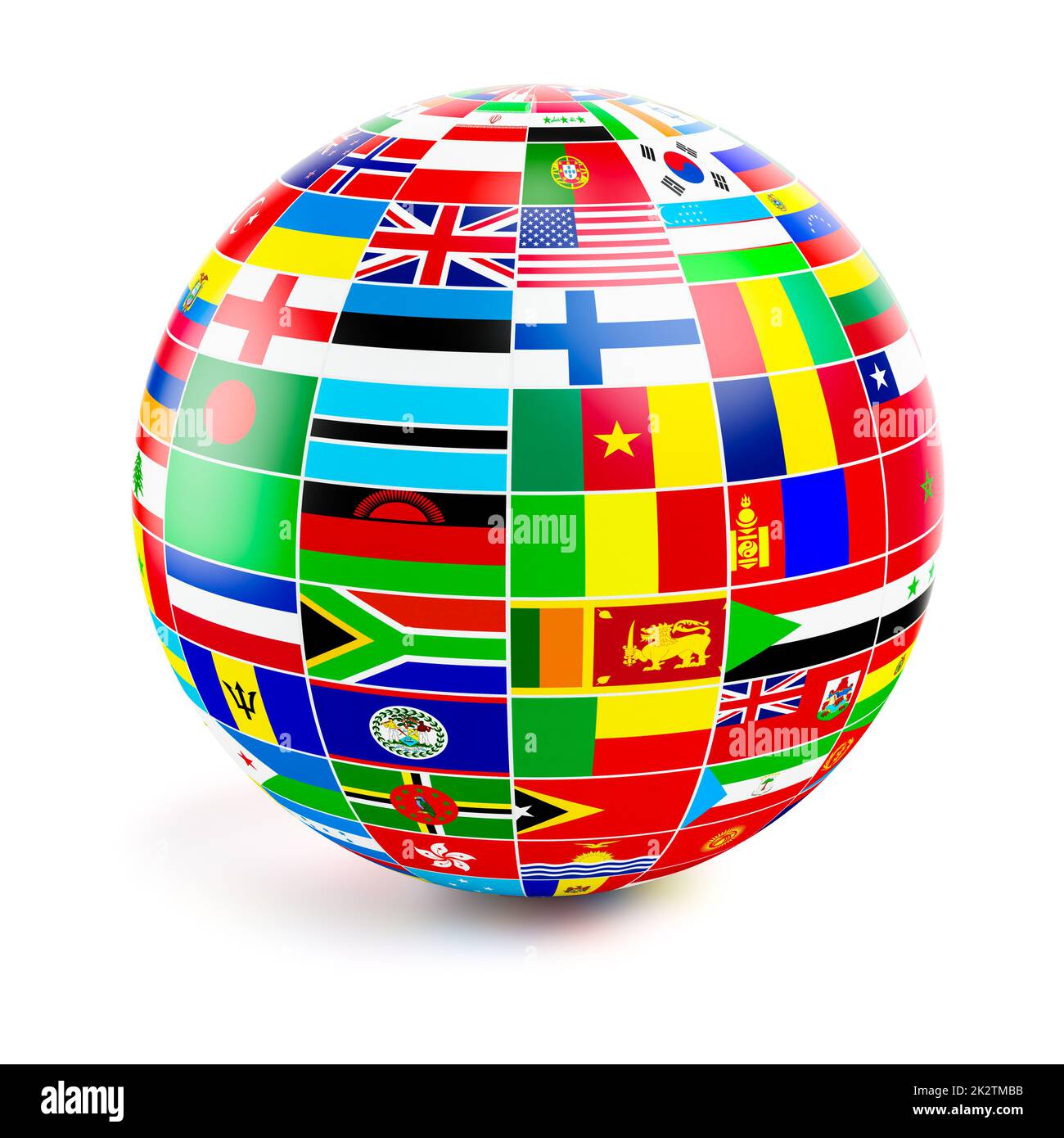 ThreeD globe sphere with flags of the world on white Stock Photo - Alamy