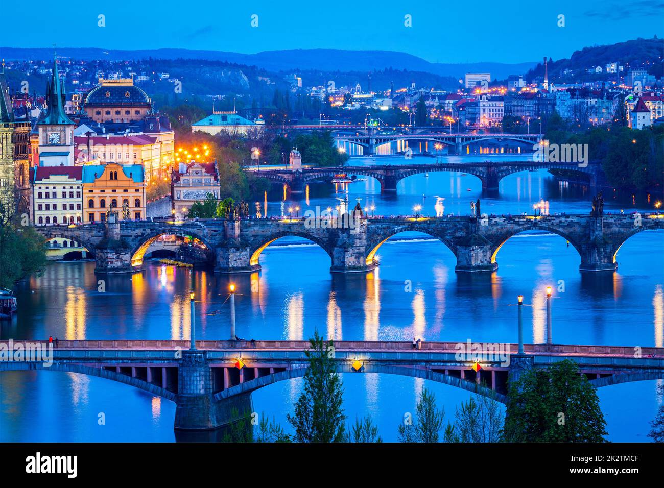 Panoramic view of Prague bridges over Vltava river Stock Photo - Alamy