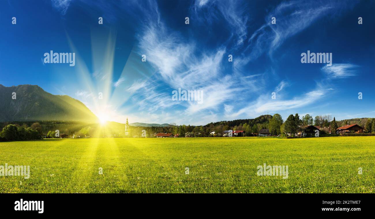 Germany countryside and village on sunset panorama Stock Photo - Alamy