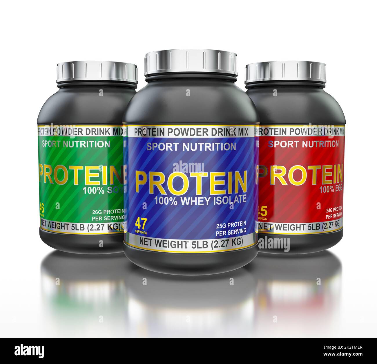 Protein jars isolated on white background with reflection Stock Photo ...