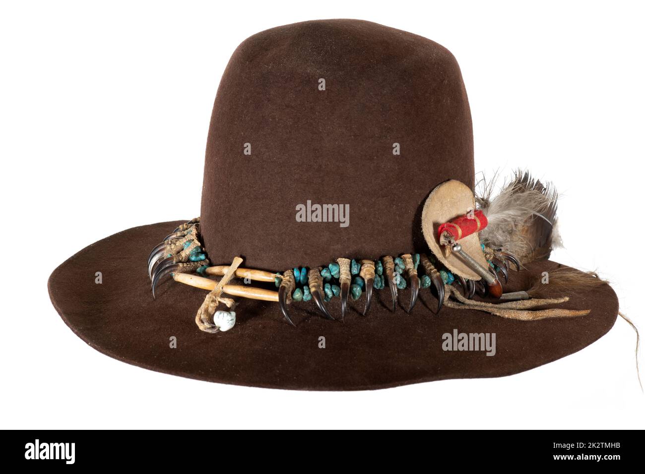 Native American hat with hat band made of raptor claws and turquoise on ...