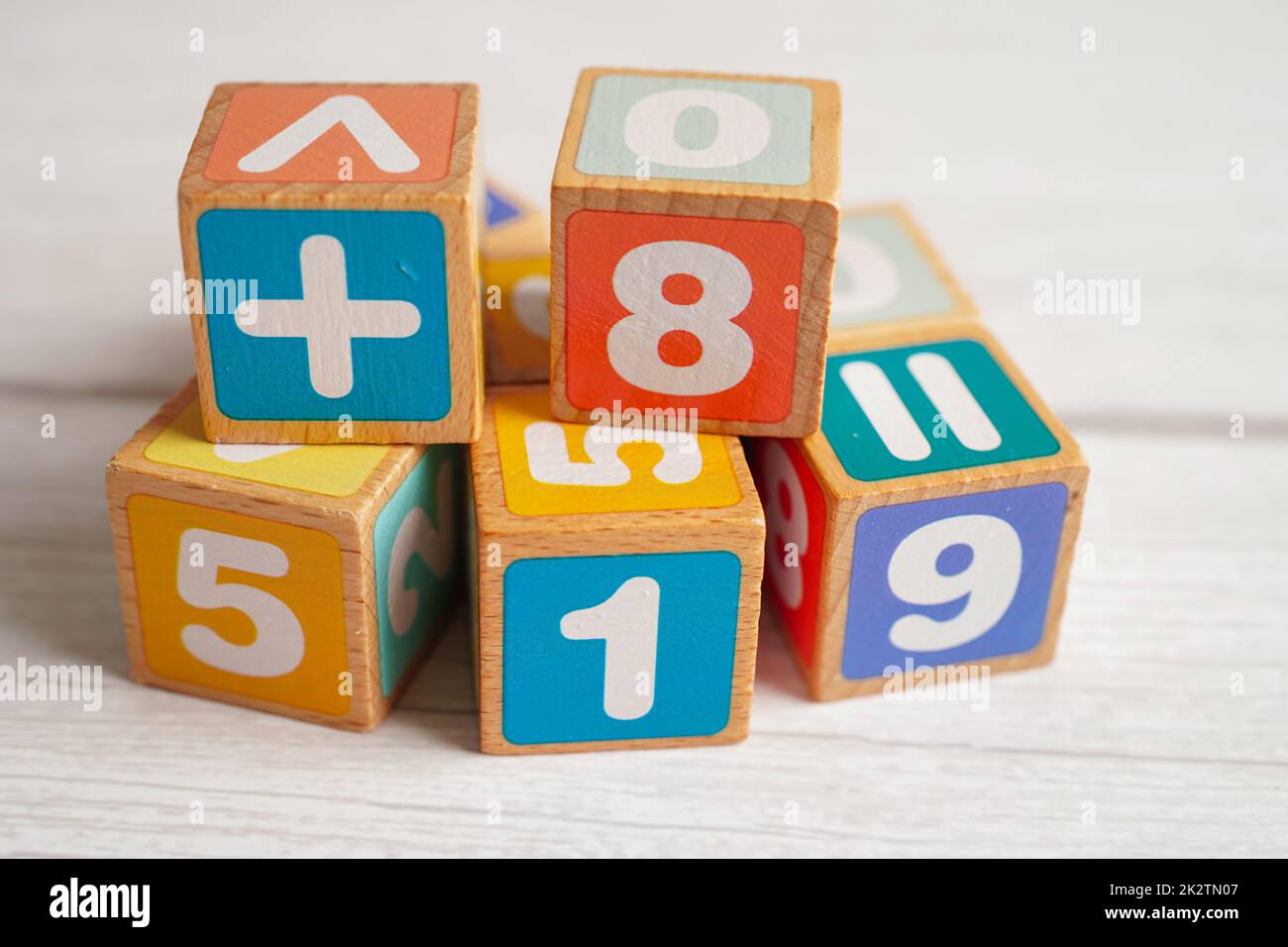 Number wood block cubes for learning Mathematic, education math concept ...