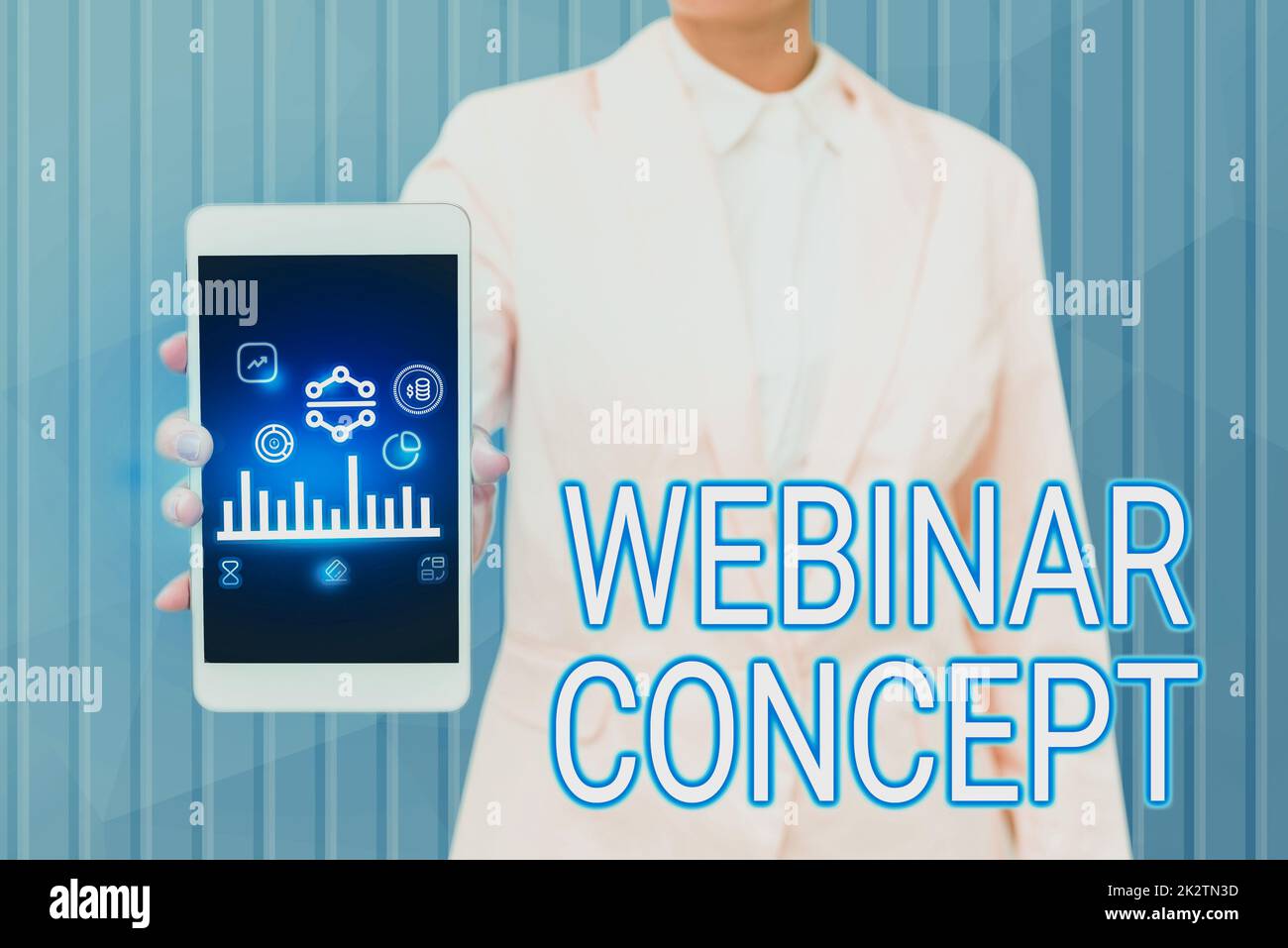 Sign displaying Webinar Concept. Word for Webinar Concept Lady Pressing ...