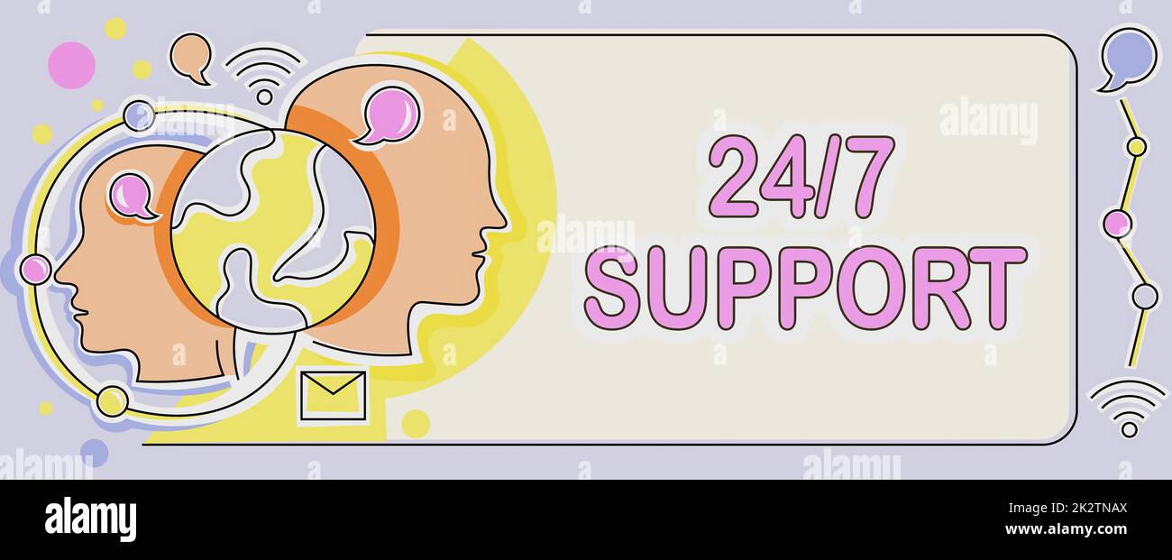 Conceptual display 24 Or 7 Support. Word Written on Giving assistance ...