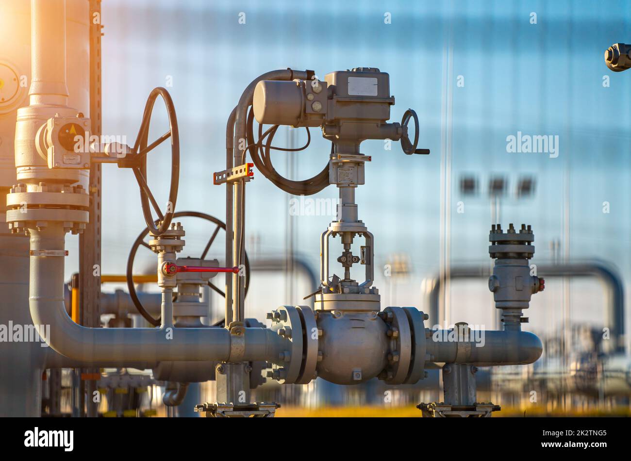 over land gas pipeline system at natural gas station Stock Photo - Alamy