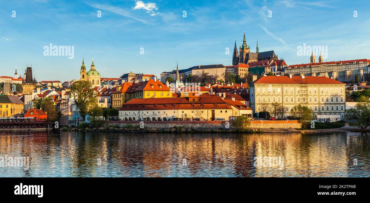 View of Gradchany Prague Castle and St. Vitus Cathedral over Vlta Stock ...