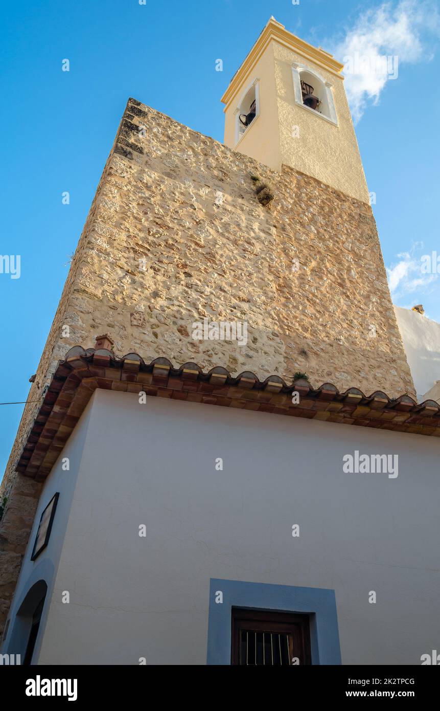 Church in the historic center of the Mediterranean town of Calpe, Spain ...