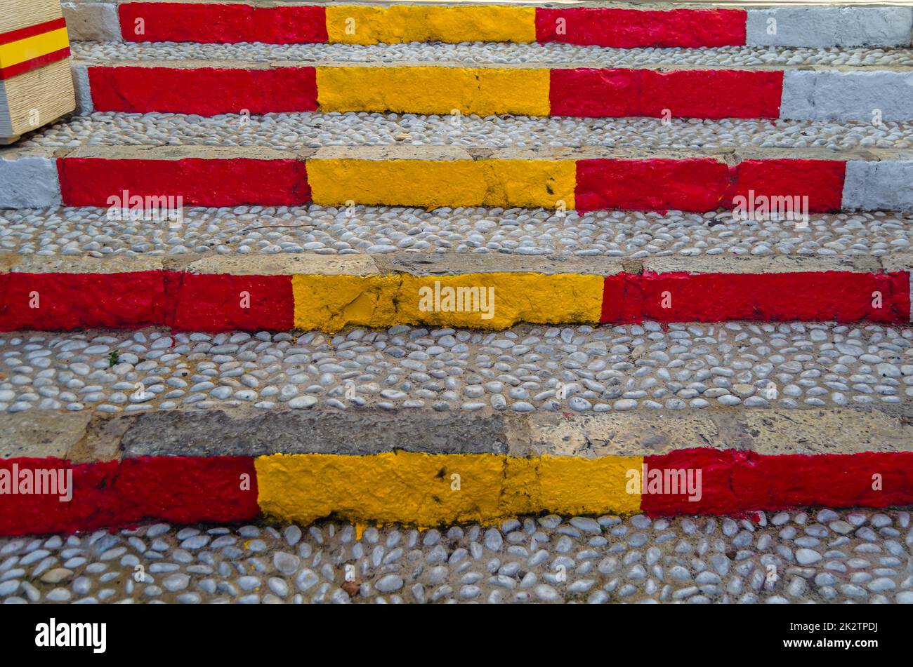 Spanish flag on stairs in Calpe Stock Photo - Alamy