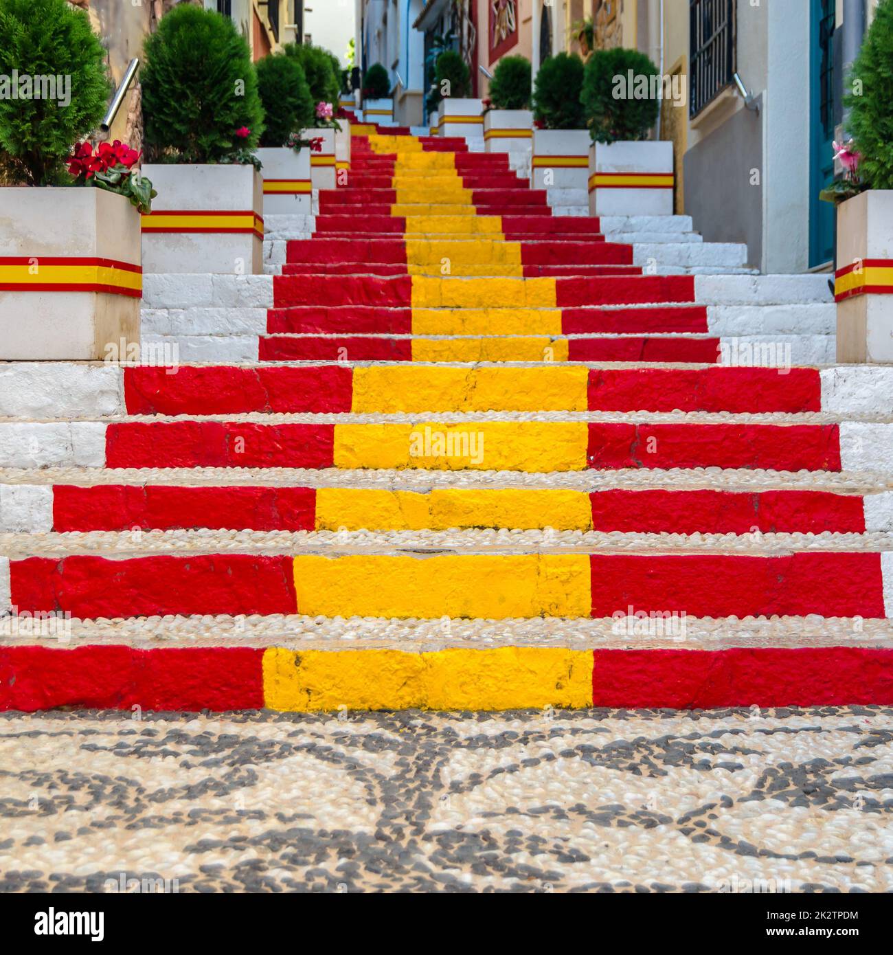 Spanish flag on stairs in Calpe Stock Photo - Alamy