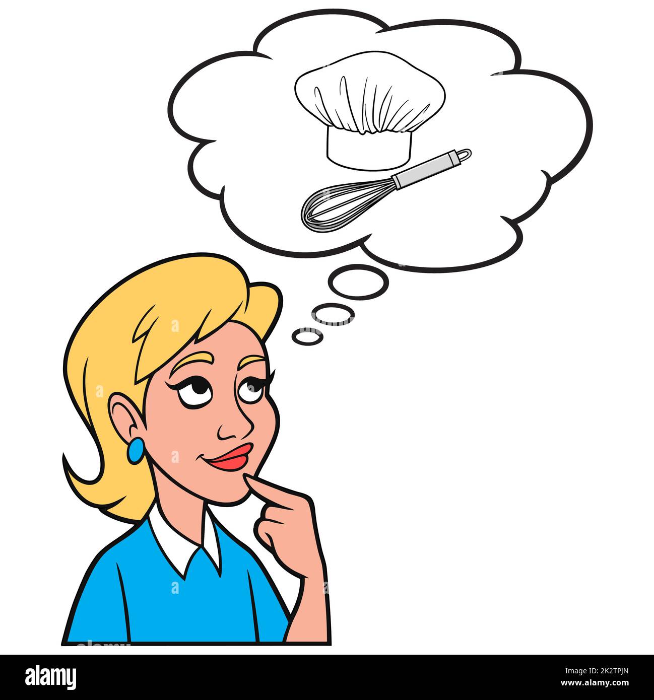 Girl thinking about a Chef Hat - A cartoon illustration of a Girl ...