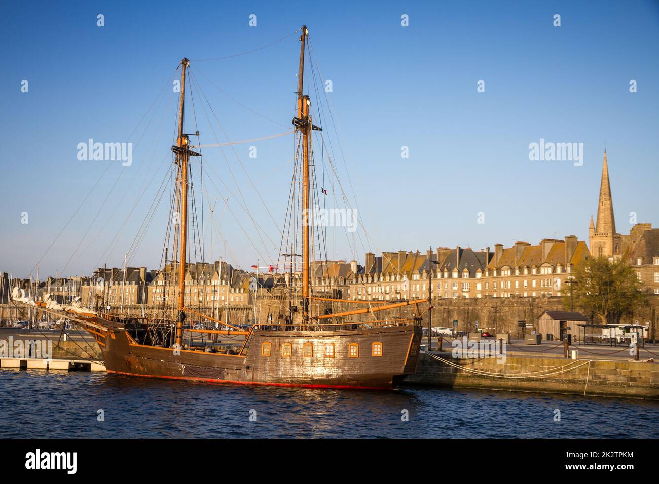 Old corsair ship in the port of Saint-Malo, Brittany, France Stock ...