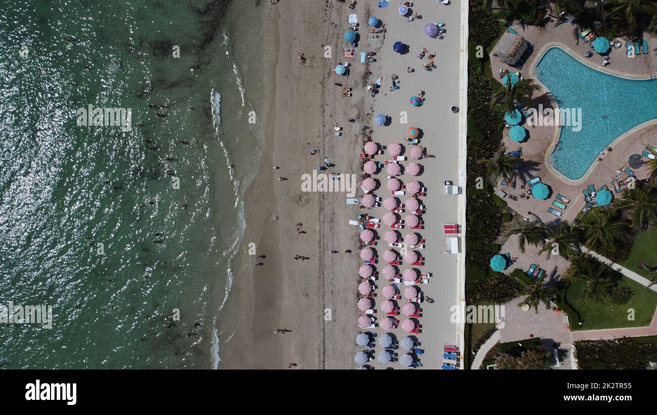 An aerial view of Hallandale Beach in southern Broward County, Florida ...