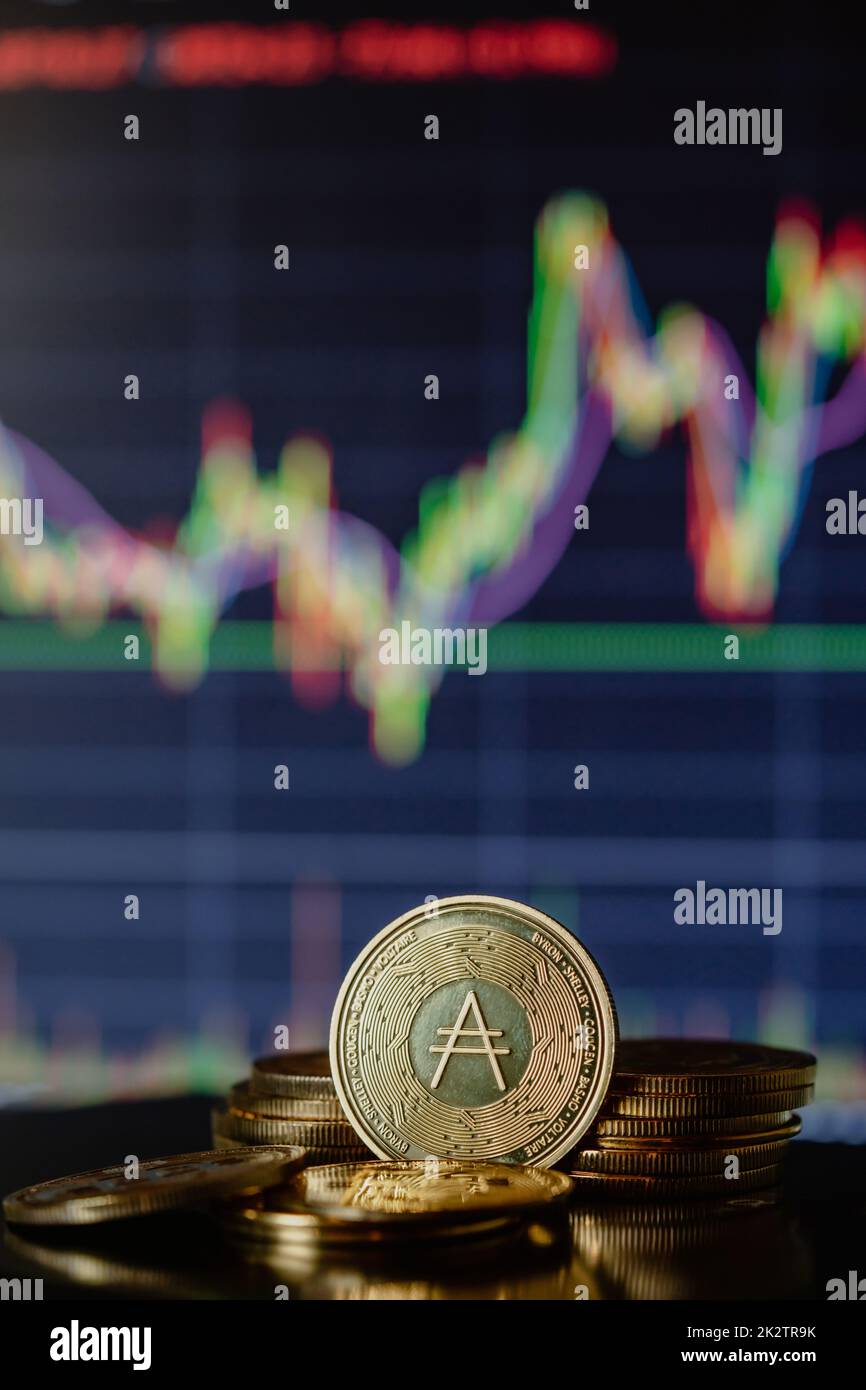 Gold Cardano ADA with candle stick graph chart and digital background ...