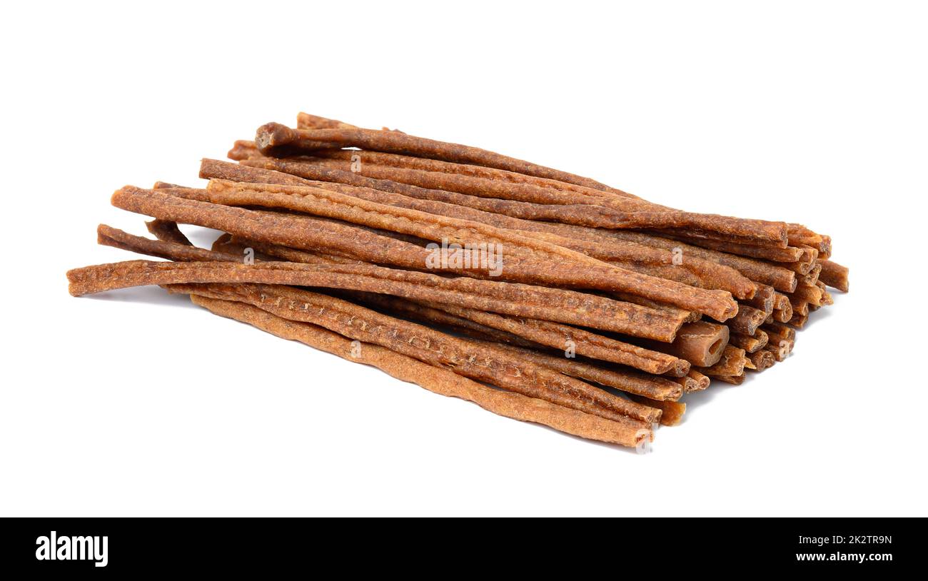 Brown sticks food for animals. Dog treat isolated on white background ...