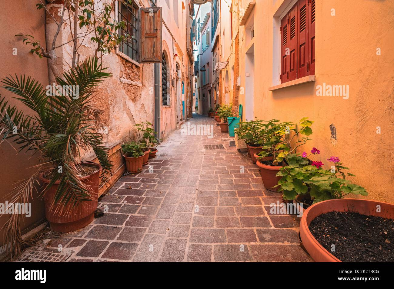 Scenic picturesque streets of Chania venetian town. Chania, Creete ...