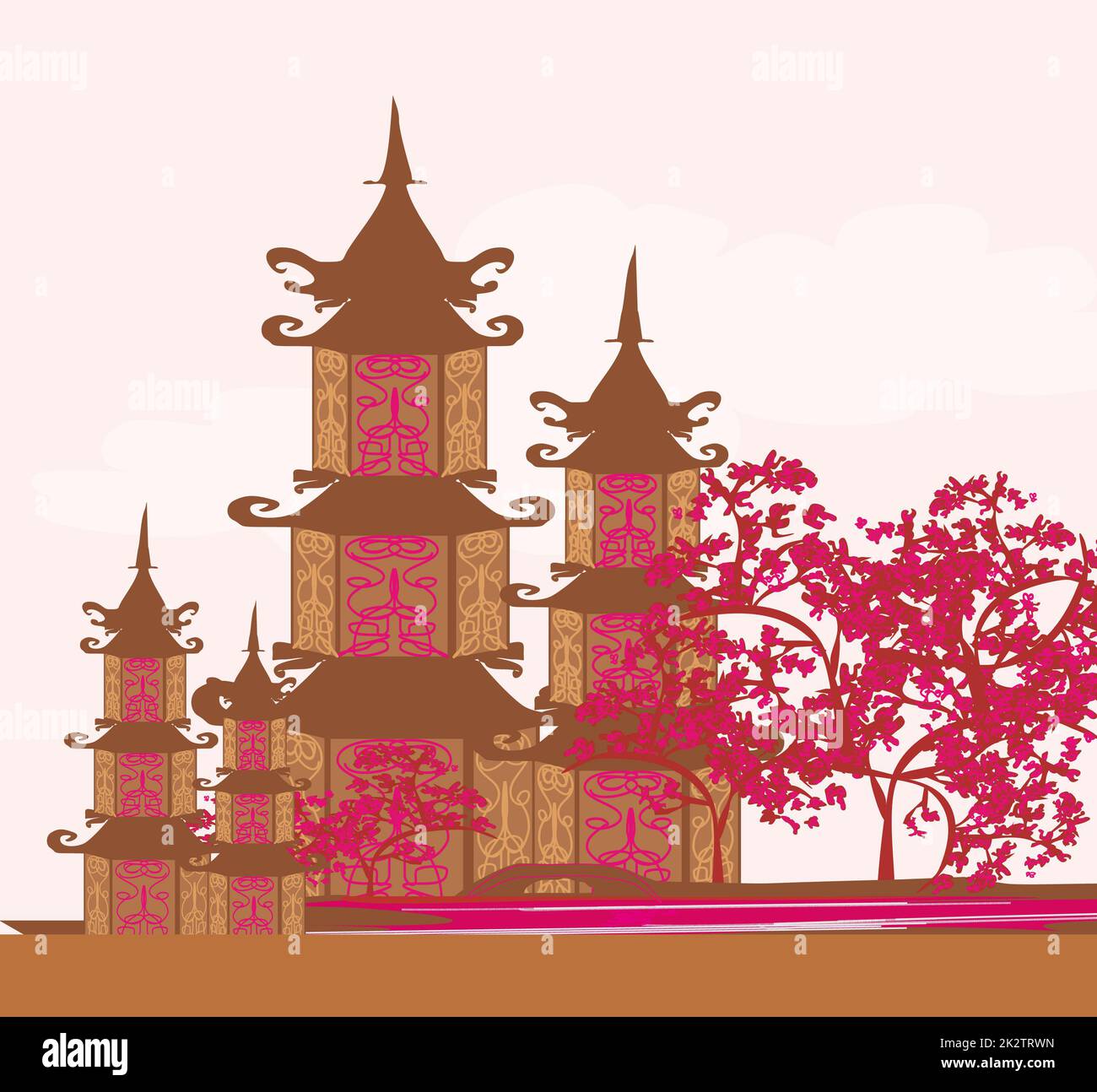 old paper with Chinese temple on abstract Asian Landscape Stock Photo ...