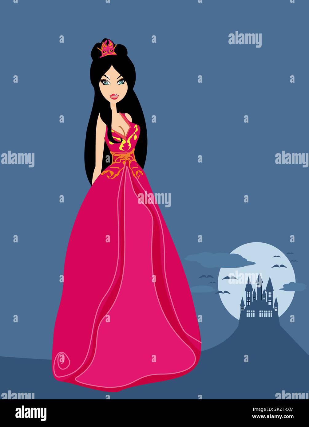 Beautiful young princess in front of her castle at night Stock Photo ...