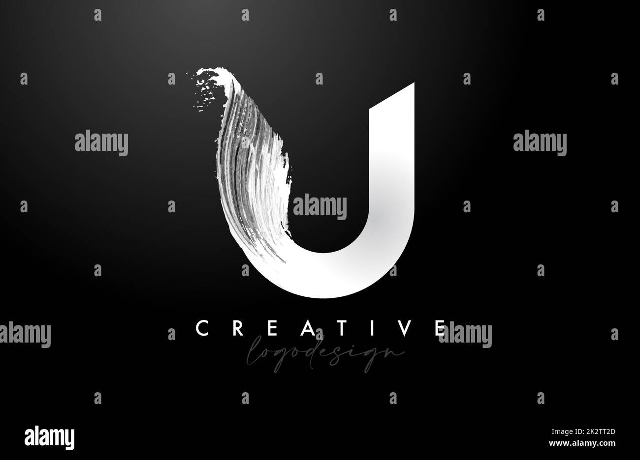 White Letter U Logo Brush Stroke with Artistic Watercolor Paint Brush ...