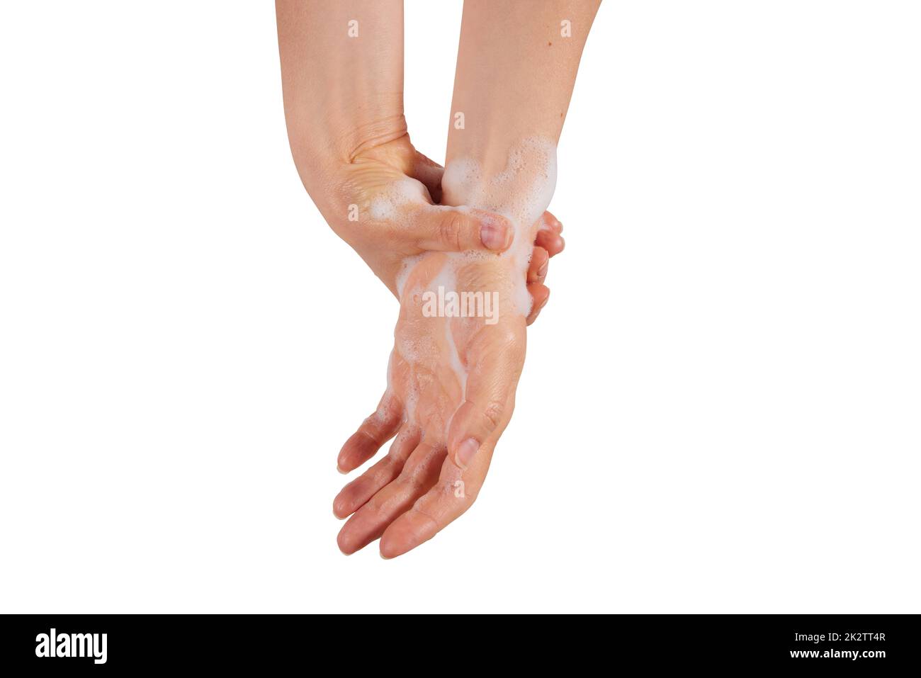 Crop female spreading soap on wrist Stock Photo - Alamy
