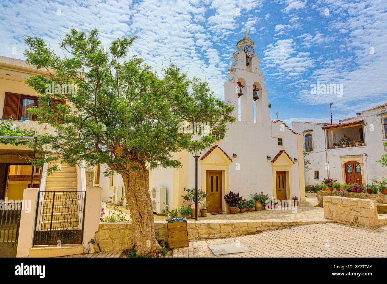 Typical small greek church in a small village on the island of crete at ...