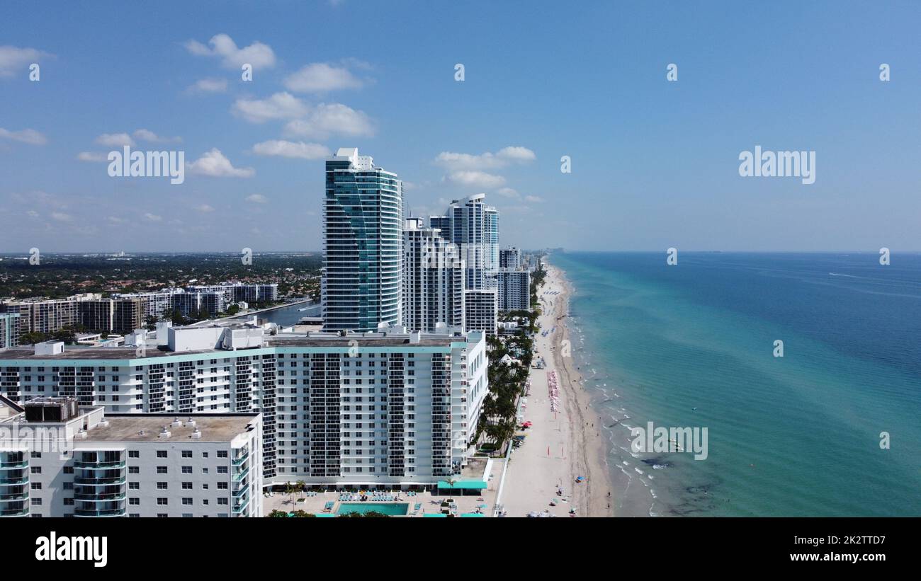 An aerial view of modern buildings on Hallandale Beach in southern ...