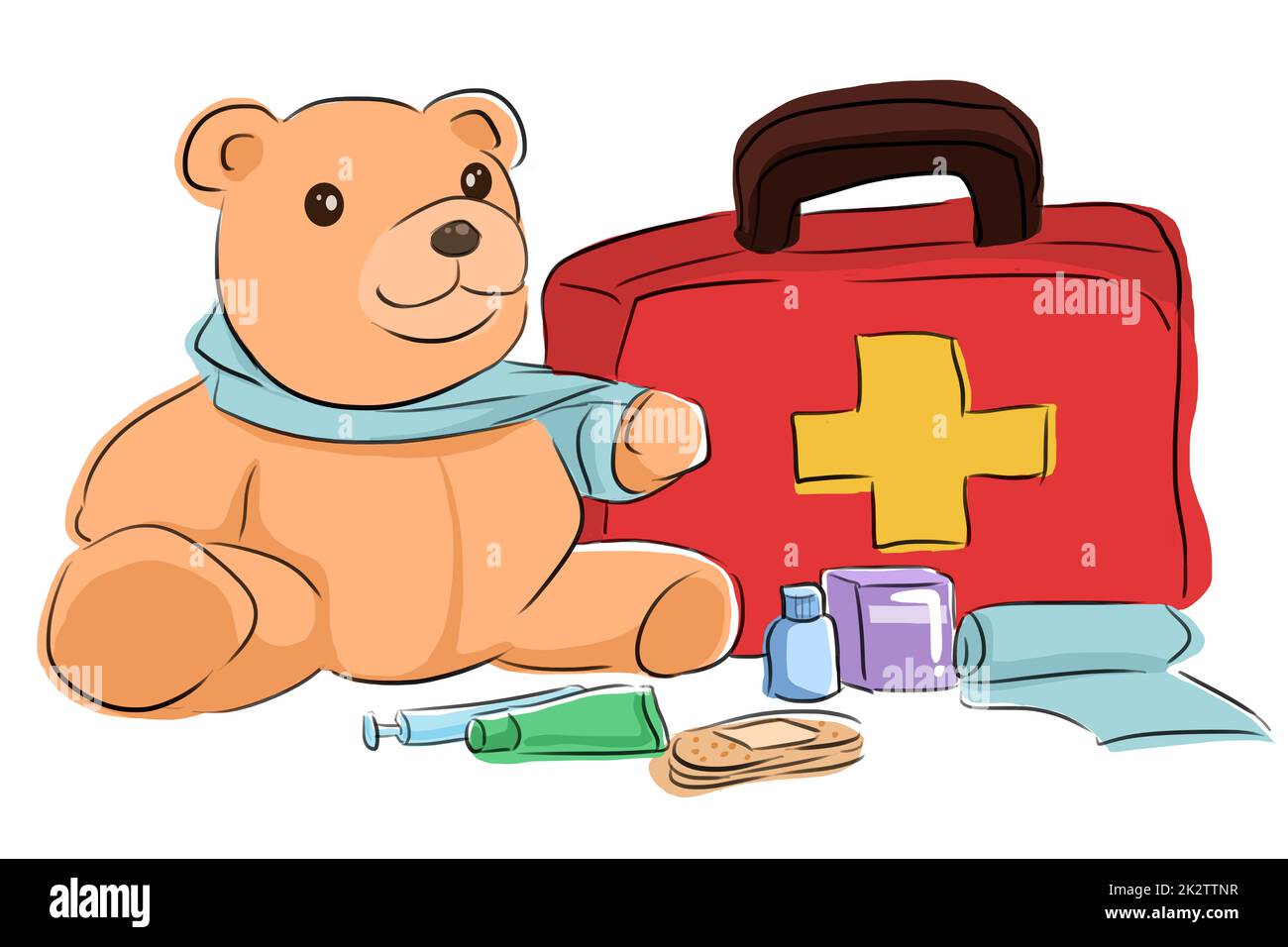 Teddy and first aid kit Stock Photo - Alamy