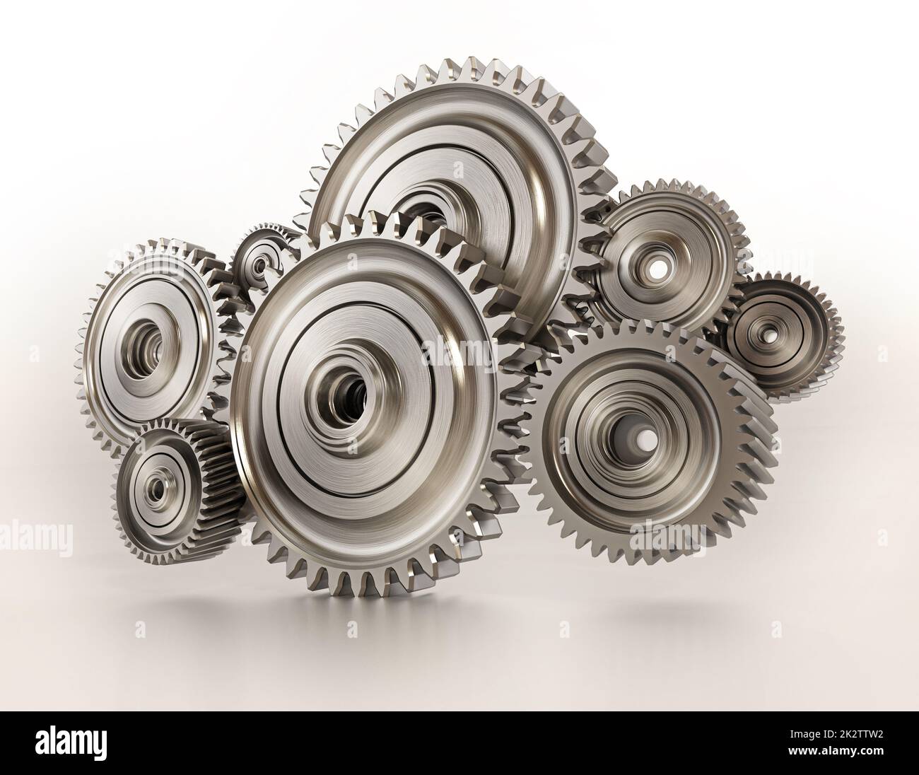 3D steel wheels in motion arranged like a cloud shape. 3D illustration ...
