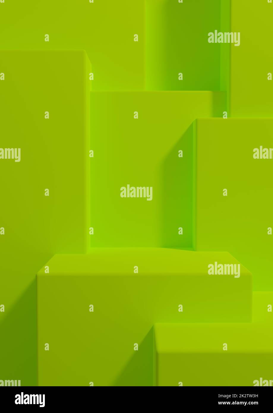 Bright, lime, neon green 3D rendering product display wallpaper with podium or stand good fore ...