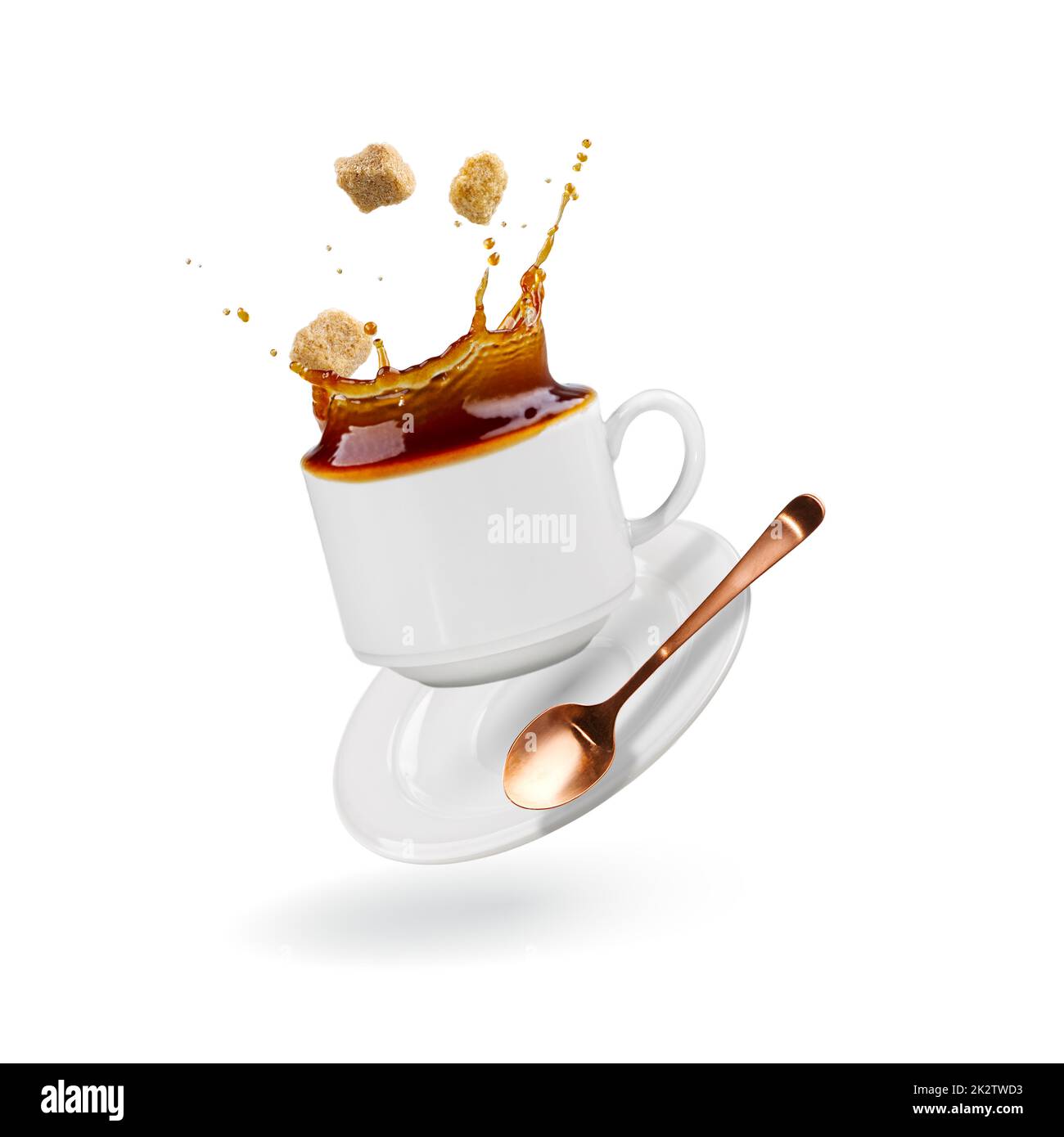 Falling coffee cup. Cup of coffee splashes while falling. Splash in ...