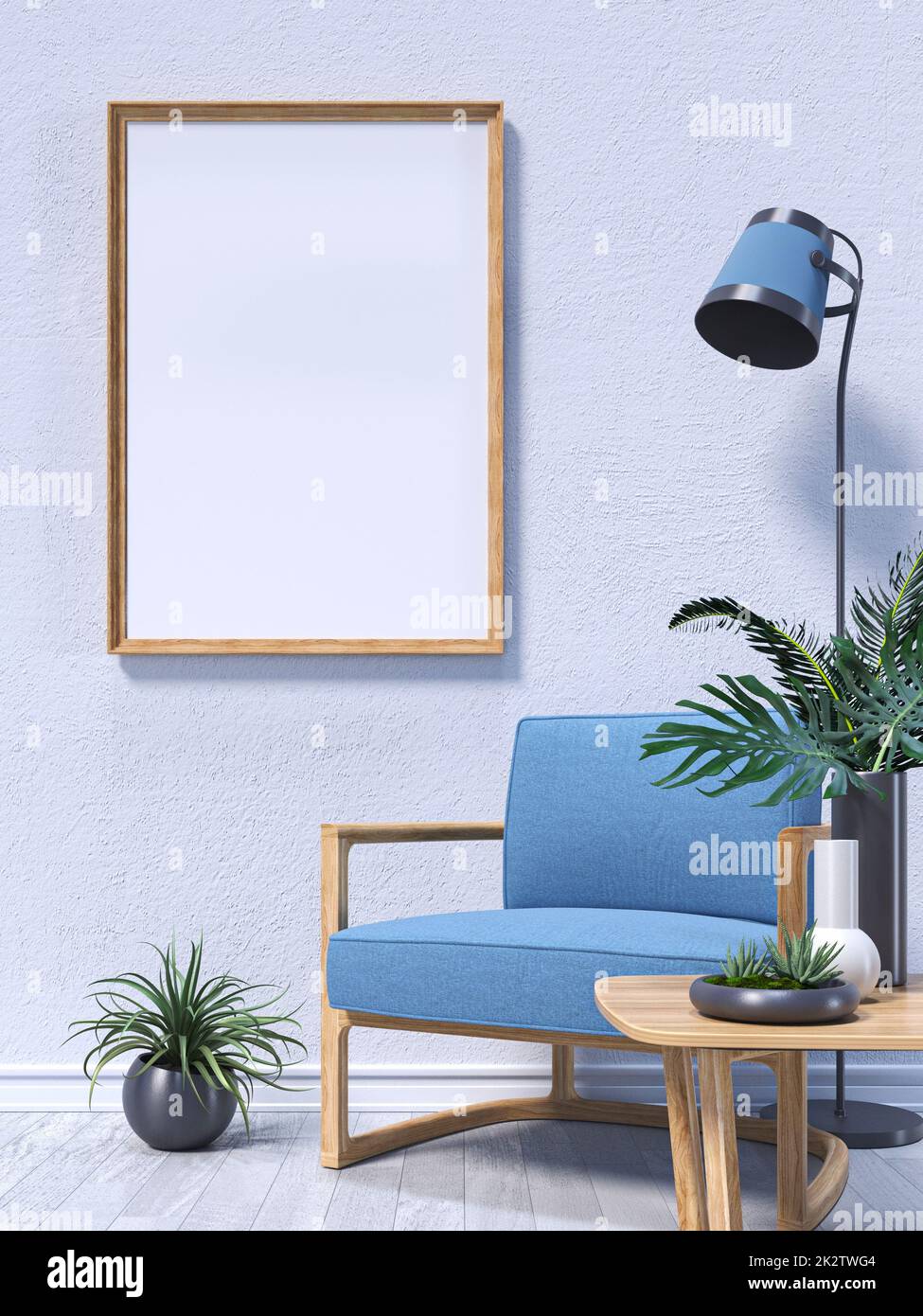 Mock up poster frames with two plants and reading lamp Stock Photo - Alamy