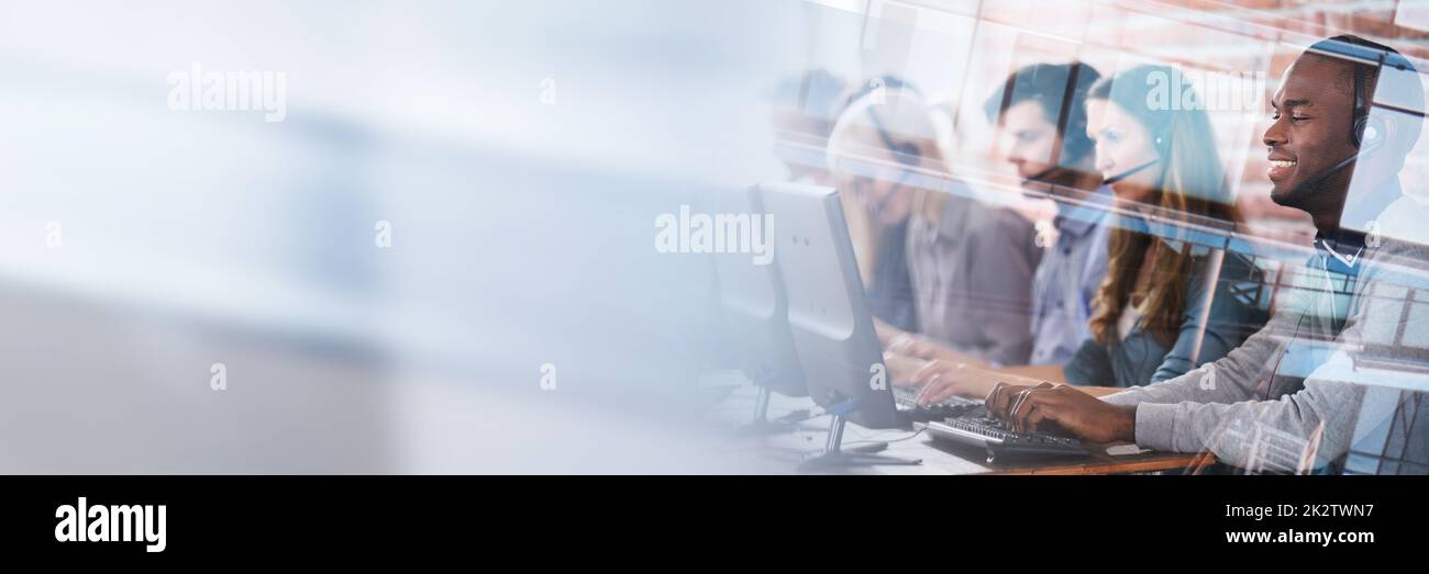 Young Call Center Team Talking With Customers Stock Photo - Alamy