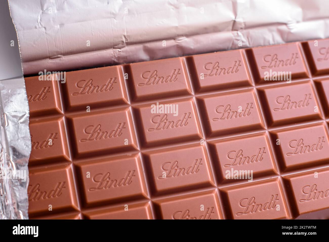 Valencia, spain - april 27, 2022: Lindt swiss chocolate bar with torn ...