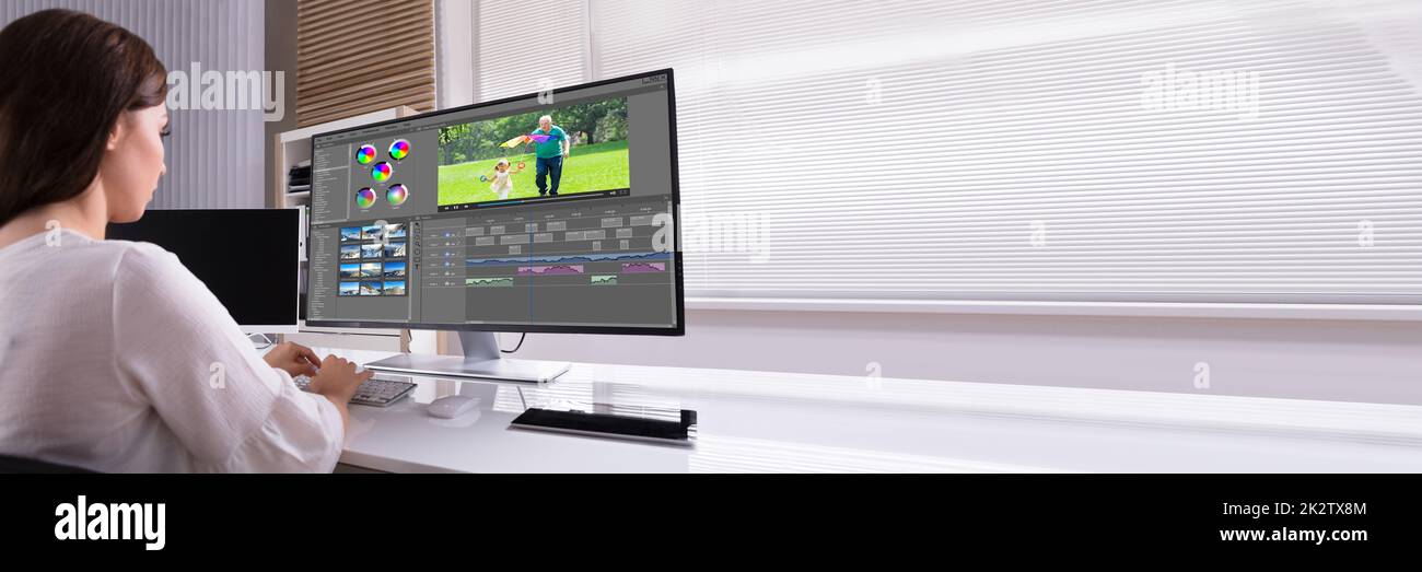 Editor Editing Video On Computer Stock Photo - Alamy