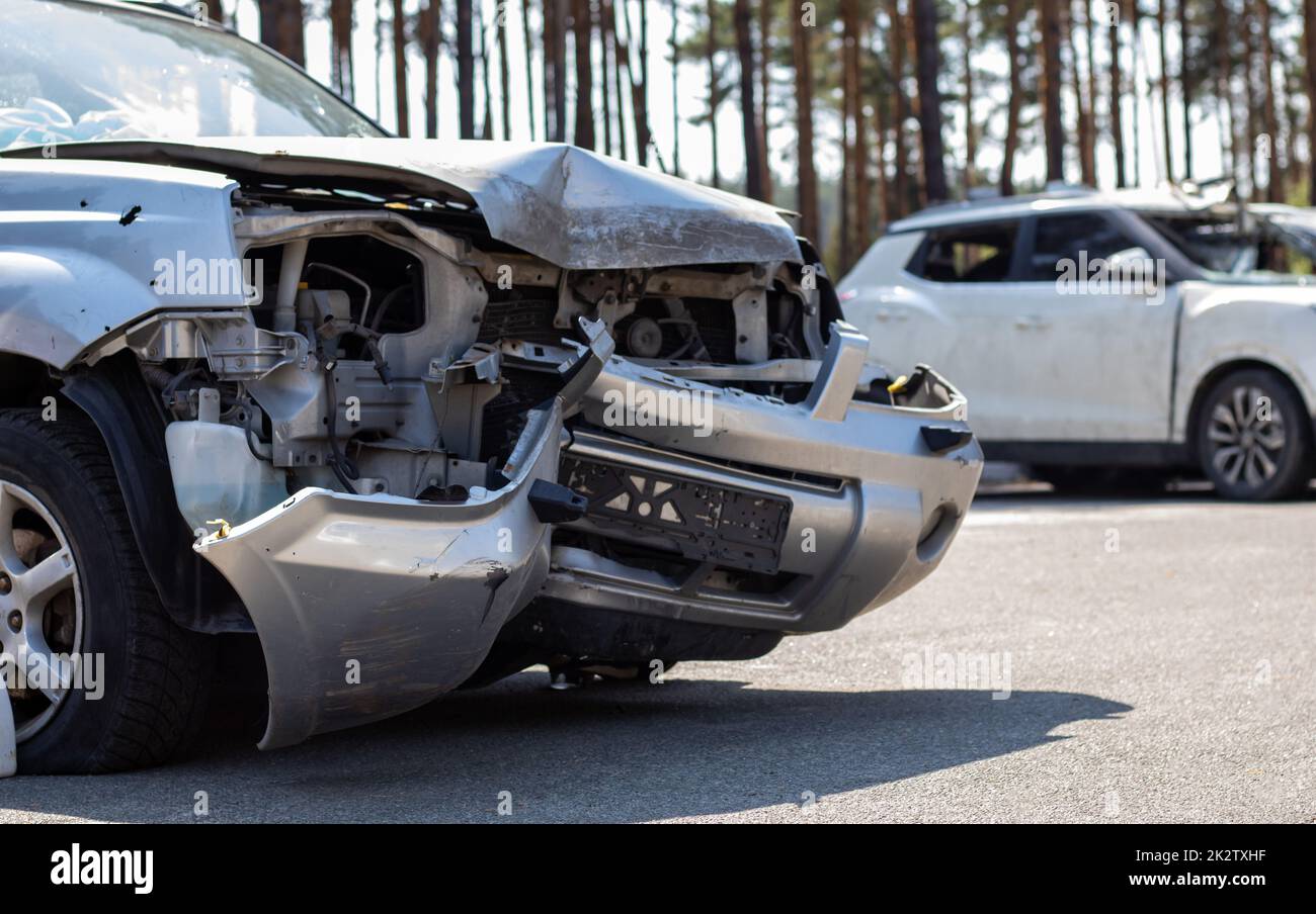 Traces of shots on the body of the car. War between Russia and Ukraine ...