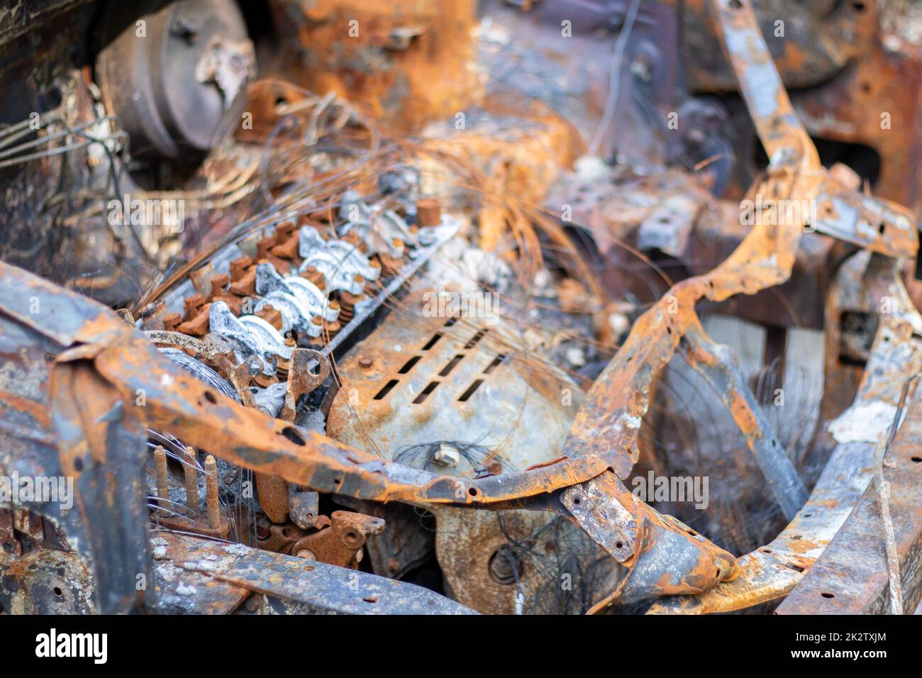 Broken and burned cars in the parking lot, accident or deliberate ...