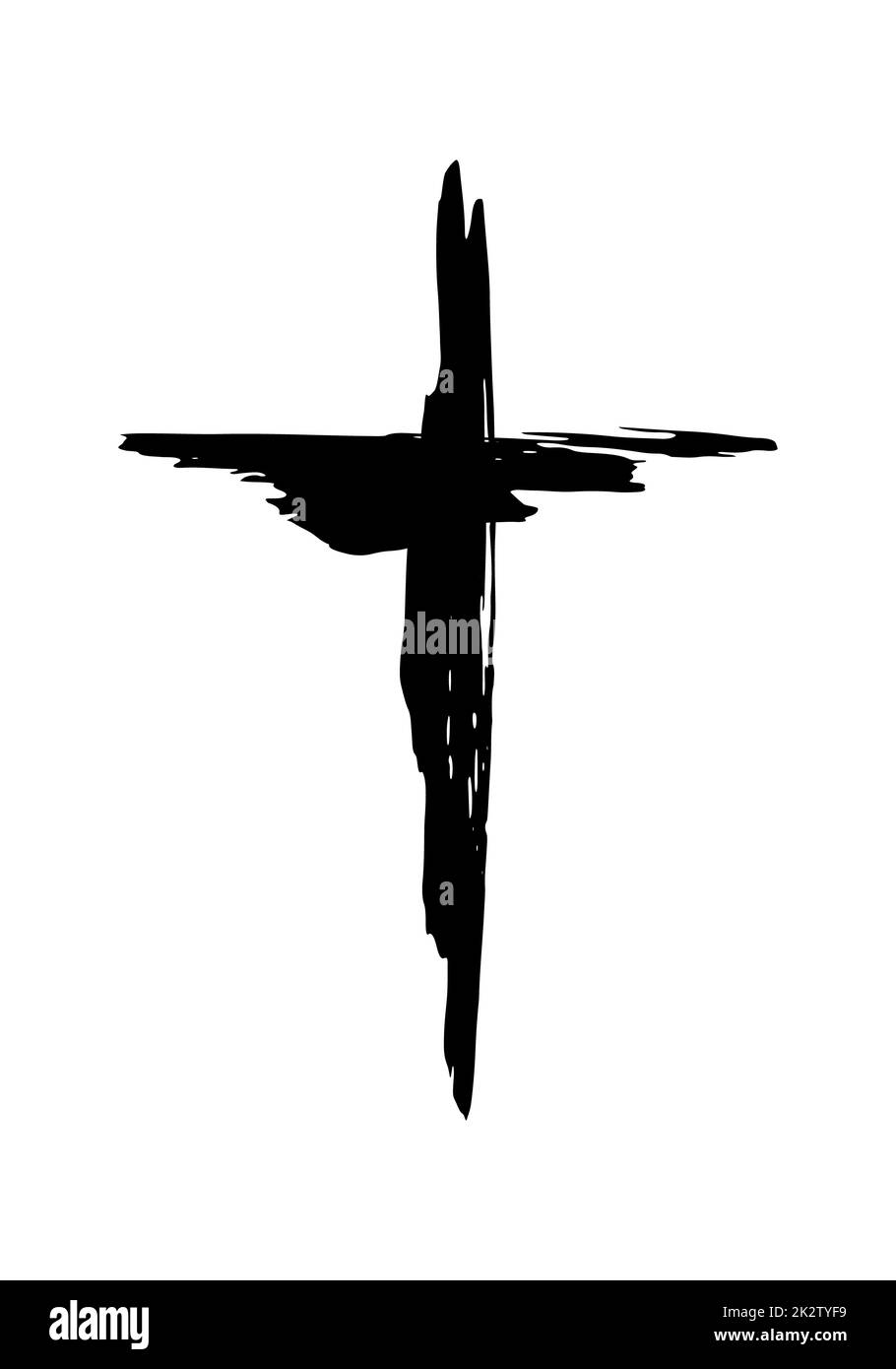 Hand drawn christian cross symbol hand painted with black ink Stock ...