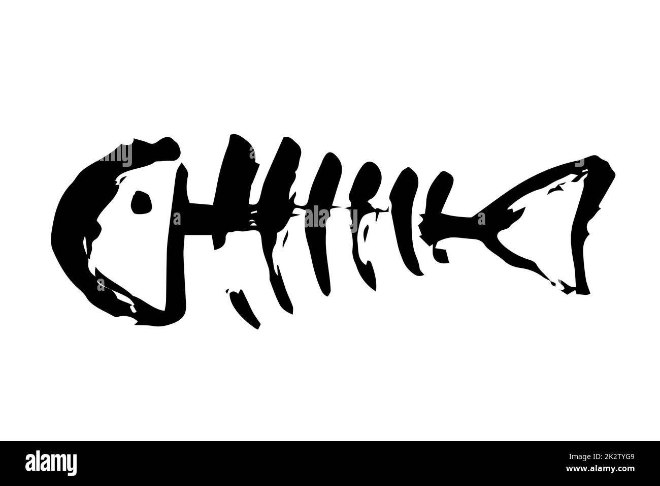Fish bone skeleton hand painted with ink brush Stock Photo - Alamy