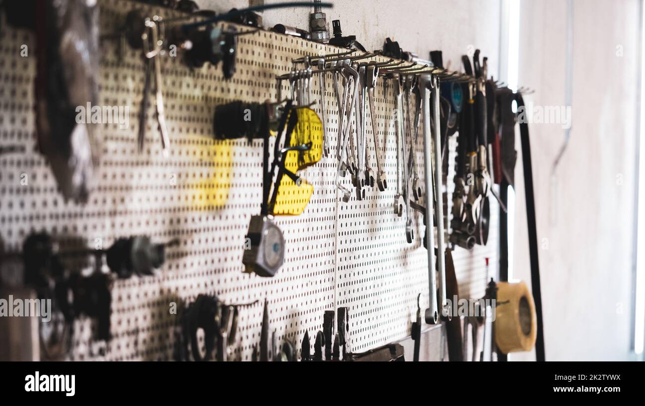 Assortment kit of tools in mechanic garage car service Stock Photo - Alamy