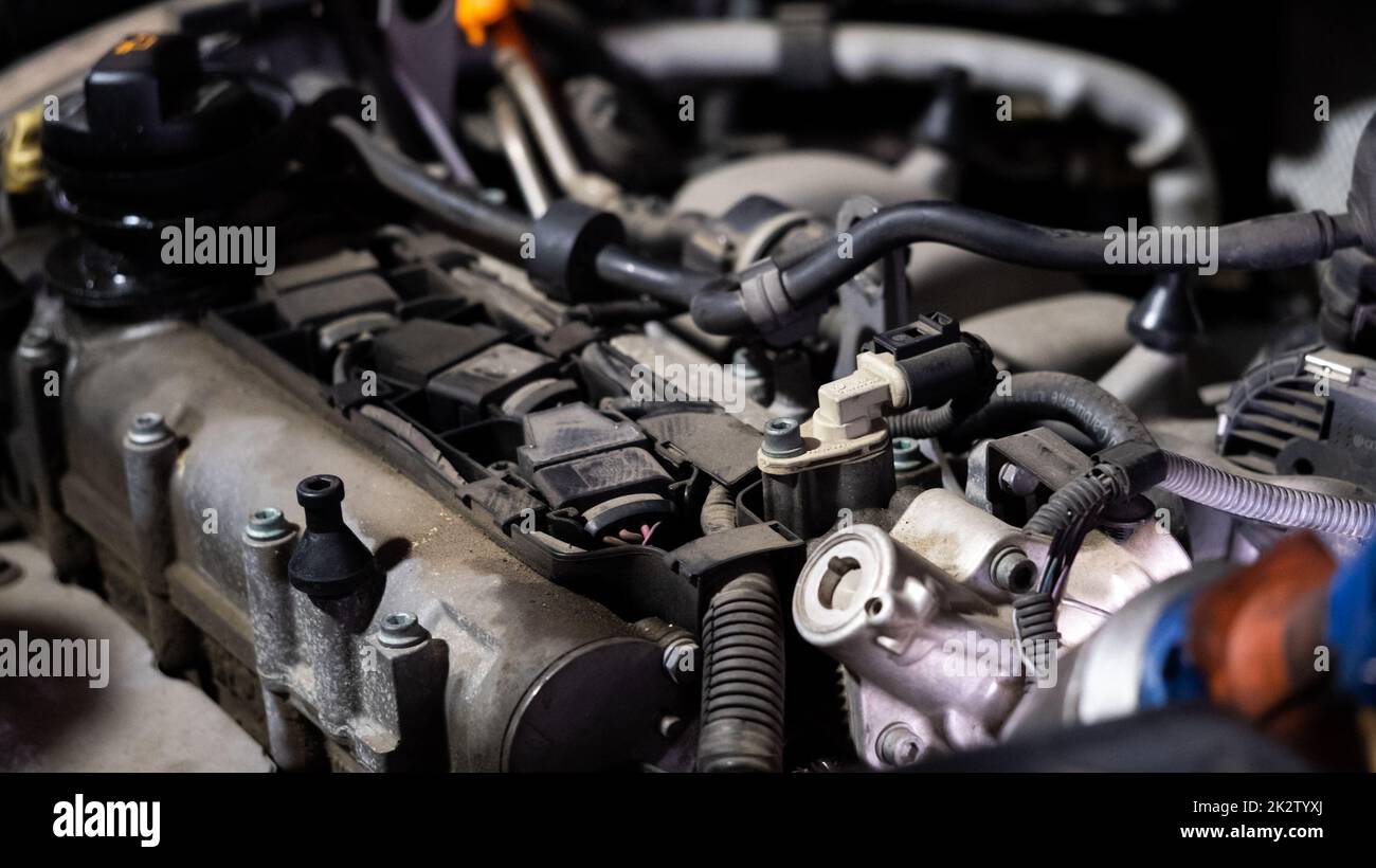 Close up old car engine Stock Photo - Alamy