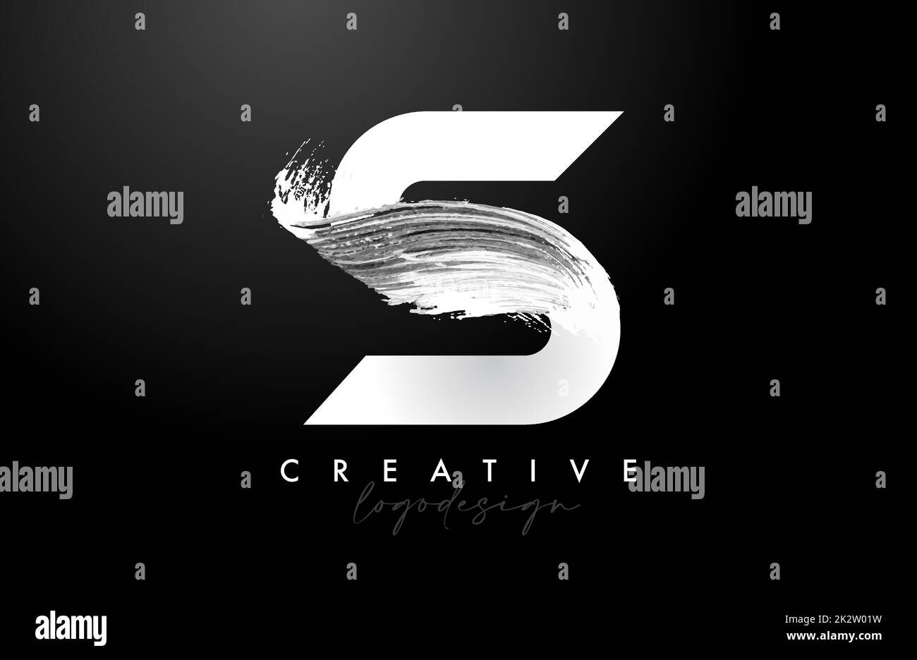 White Letter S Logo Brush Stroke with Artistic Watercolor Paint Brush ...