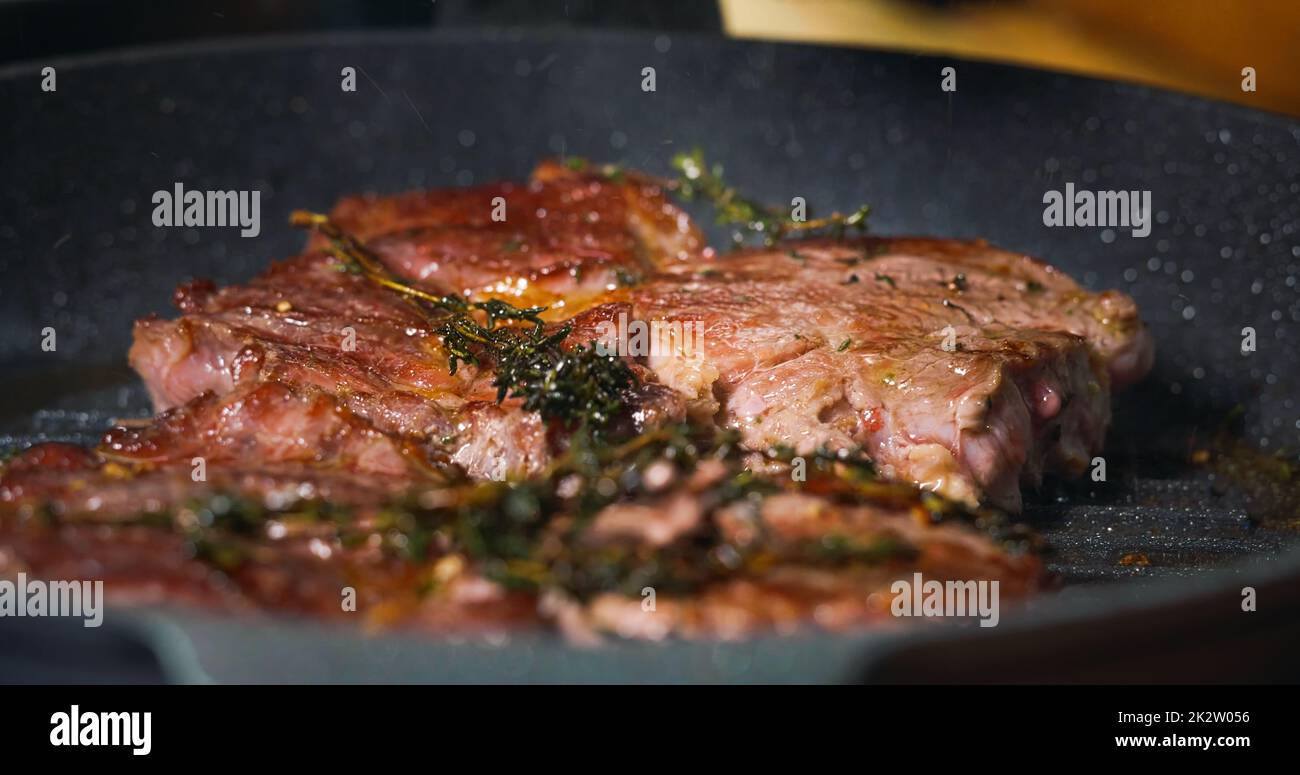 Cooked Beef Meat Looks Very Tasty Close Up About Food Art. Macro steak ...