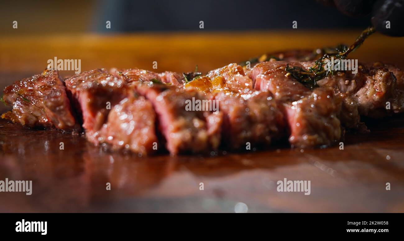 Chef Cutting a Medium Cooked Beef Looks Very Tasty Close Up About Food ...
