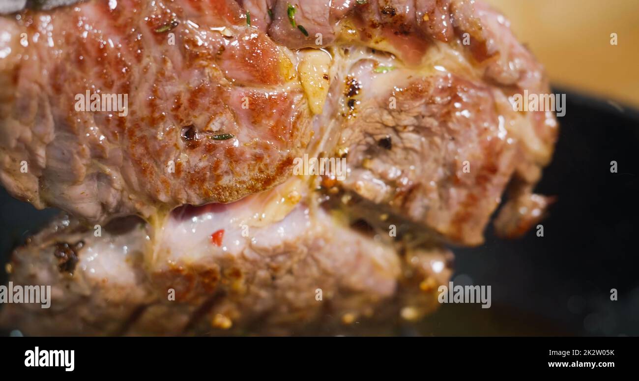 Cooked Beef Meat Looks Very Tasty Close Up Macro steak details Stock ...