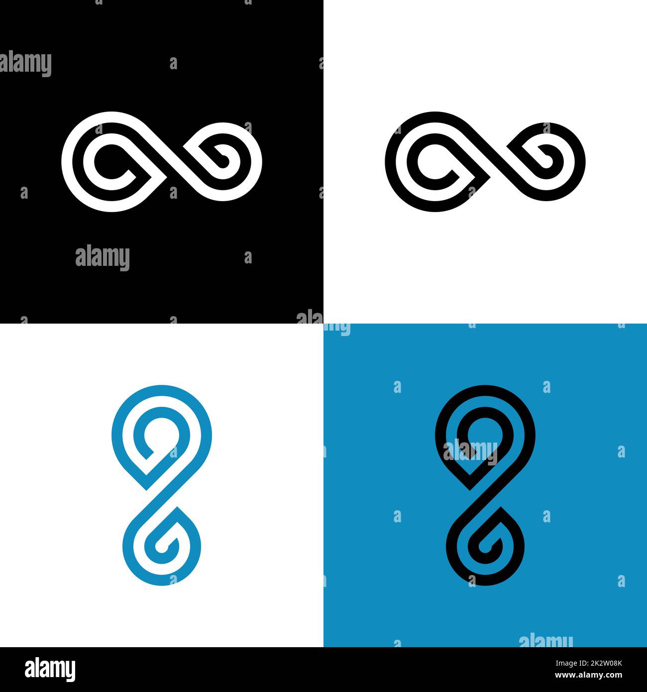 The collage with infinity sign logos in blue and white colors Stock ...