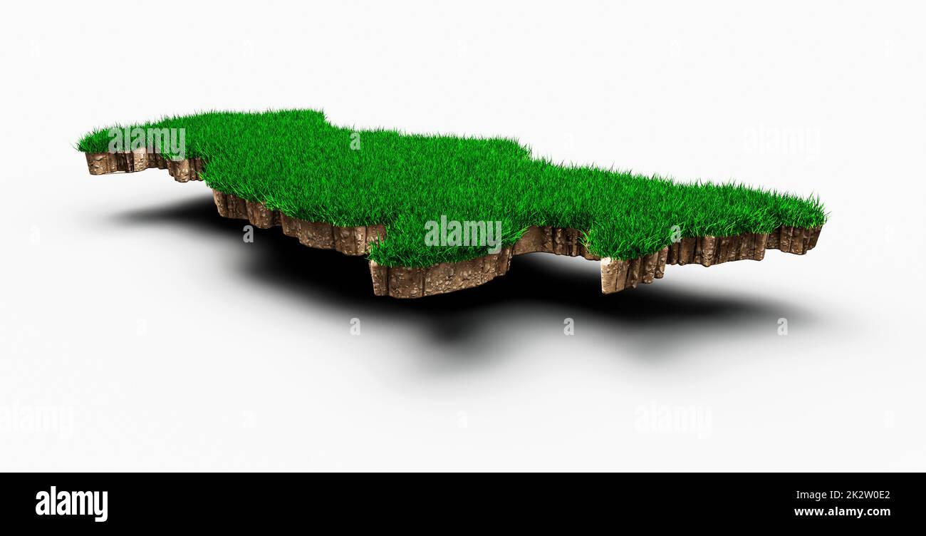 A 3D rendering of the Russia-shaped map with grass and soil texture ...