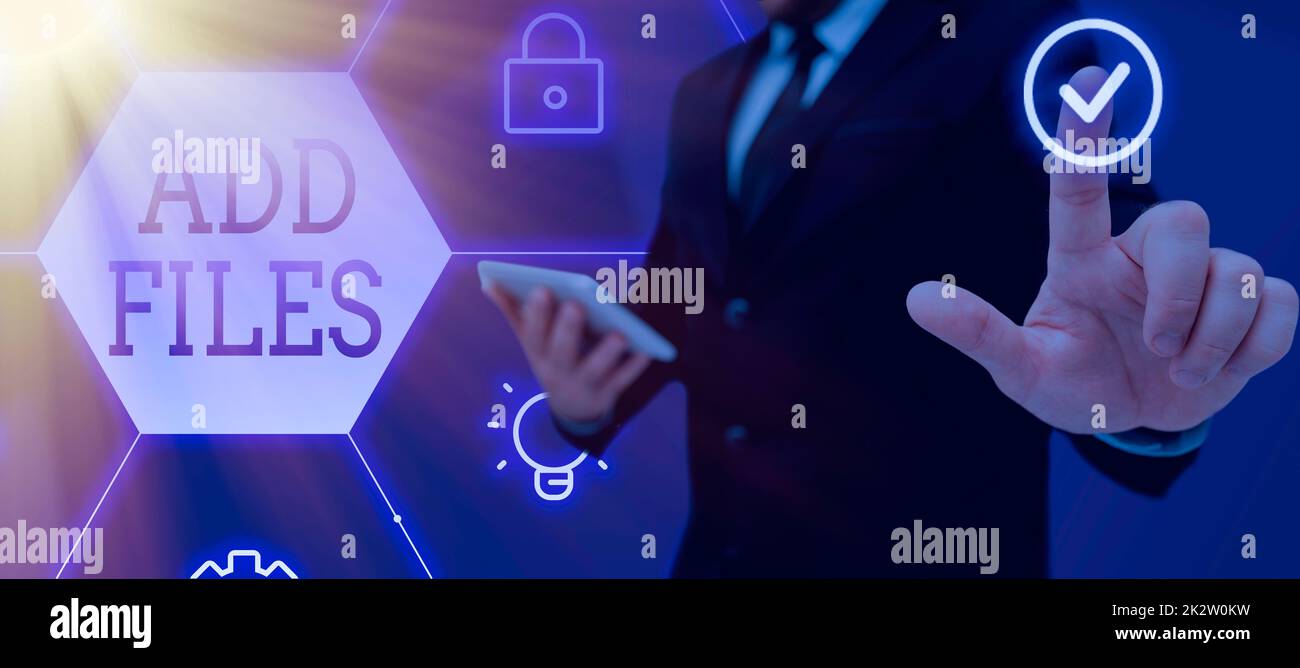 Text showing inspiration Add Files. Concept meaning To put more ...