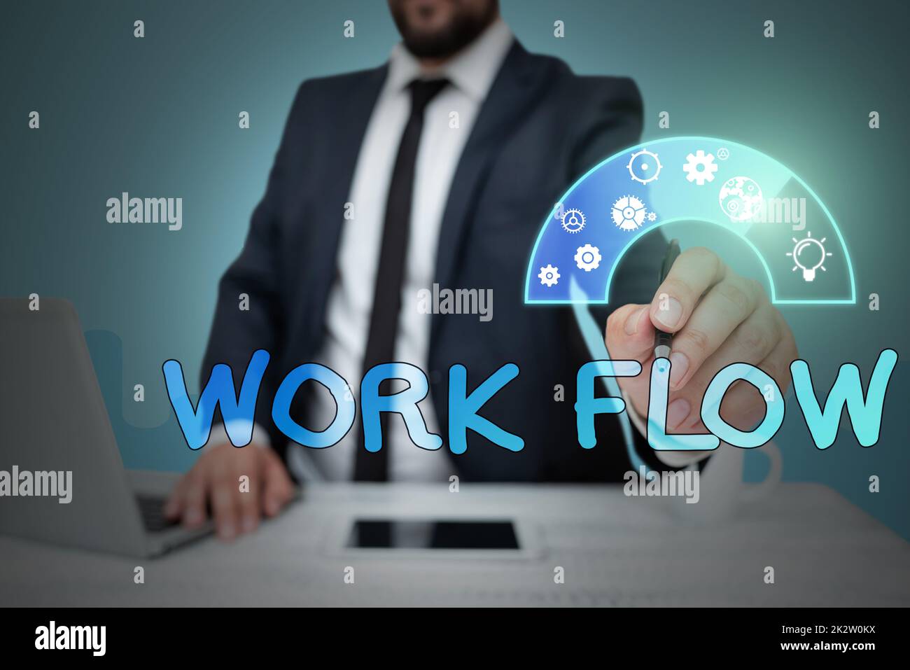 Hand writing sign Work Flow. Business concept Continuity of a certain ...