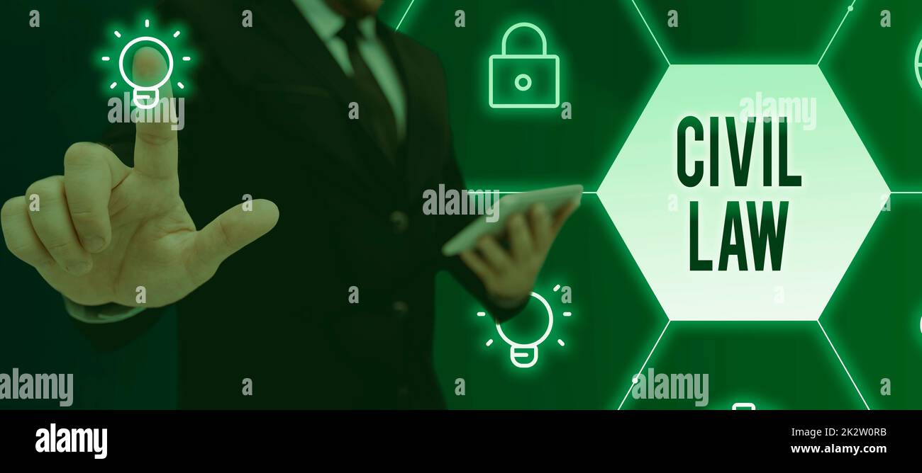 Hand writing sign Civil Law. Concept meaning Law concerned with private ...